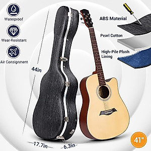 CAHAYA 41 Inch ABS Hard Guitar Bag Acoustic Guitar Case Waterproof 0.6 Inch Thick Padding for Acoustic Classical Guitars, Black CY0246