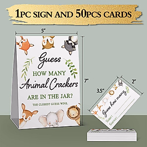 Guess How Many Animal Crackers are in the Jar，Watercolor Woodland Animals Baby Shower Decorations，(1 Sign+50 Cards), How Many Animal Crackers Birthday, Christmas, Funny Party Game