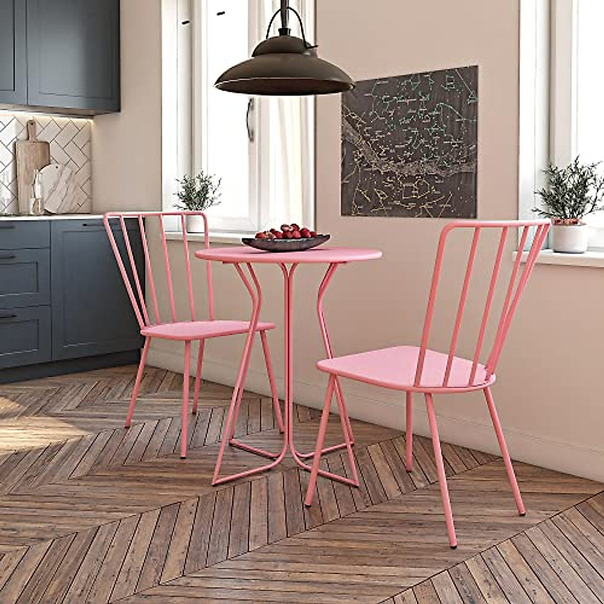 Novogratz Poolside Gossip Collection, Heidi Outdoor/Indoor Bistro Set, 3 Piece, Pink