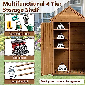 DetalleGo Outdoor Wooden Storage Cabinet, Storage Shed with 3 Detachable Shelves, Lockable Wooden Garden Shed with Waterproof Roof, Outside Vertical Tall Tool Shed for Yard Patio Lawn Deck (Natural)