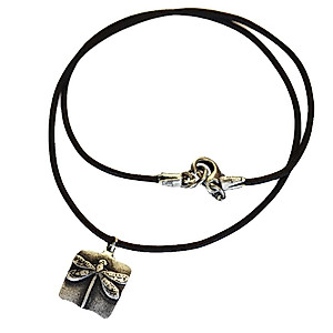 Elaine Coyne Collectible Artwear Antique Silver Brass Classic Dragonfly Pendant on Black Rawhide