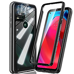 HATOSHI Case for Moto G Stylus 5G Case, Motorola G Stylus 5G Case with Built in Screen Protector, Full-Body Military Shockproof Clear Protective Phone Case Cover with 2 Camera Lens Protector, Black