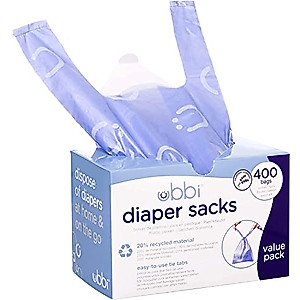Ubbi Disposable Diaper Sacks, Lavender Scented, Easy-To-Tie Tabs, Diaper Disposal or Pet Waste Bags, 400 Count