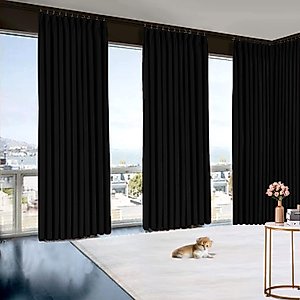 White House Linen Double Pinch Pleat Draperies Extra Long Solid Curtains 2 Story Window Hall Theater Room Office Room Partition Attractive Polyester (Black, 60 Inch Wide by 144 Inch Long- 1 Panel)