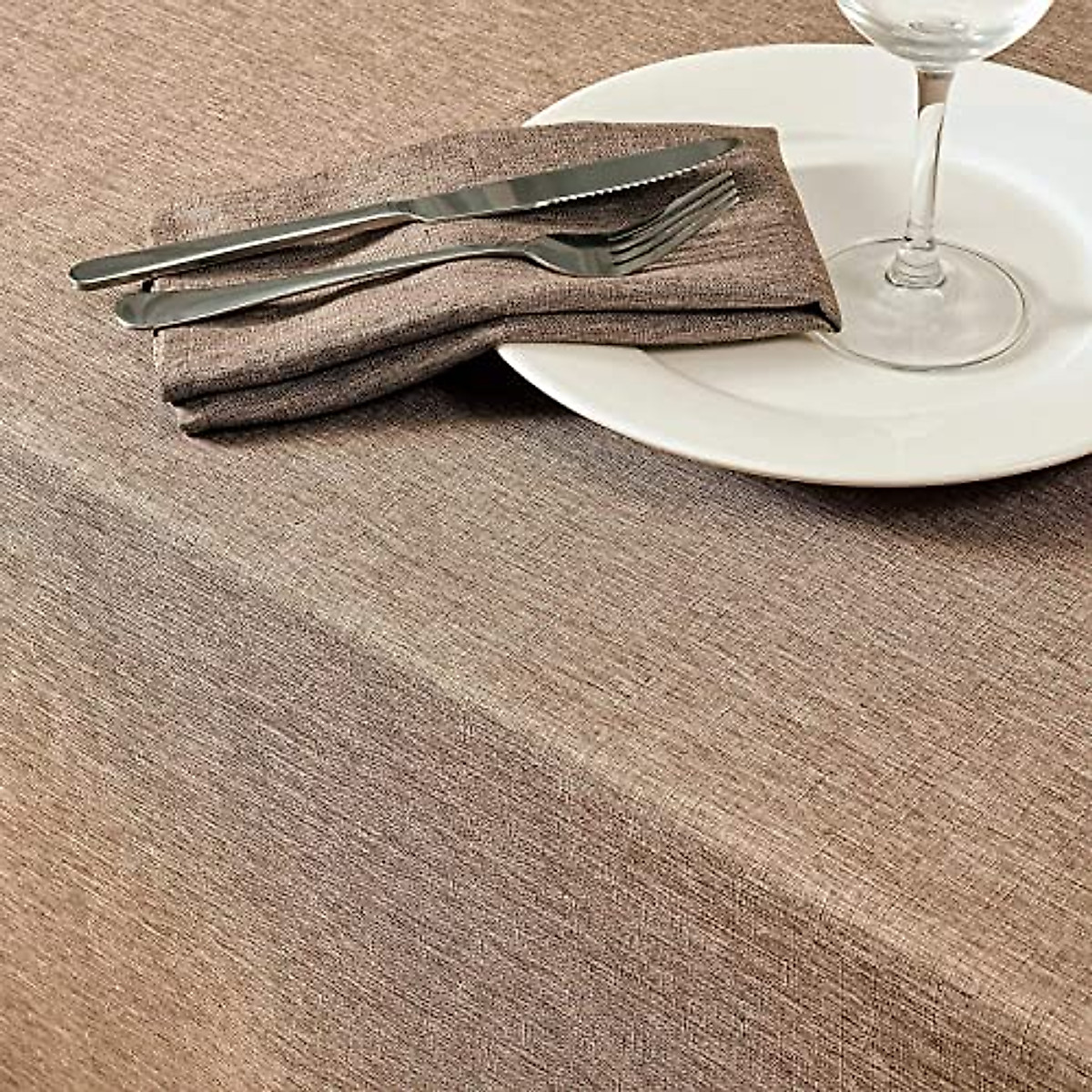 Mebakuk Rectangle Tablecloth and Cloth Napkins Set of 12, Anti-Shrink Soft and Wrinkle Resistant Decorative Fabric for Wedding Party Restaurant Dinner Parties (60 x 84 Inch - Flaxen)