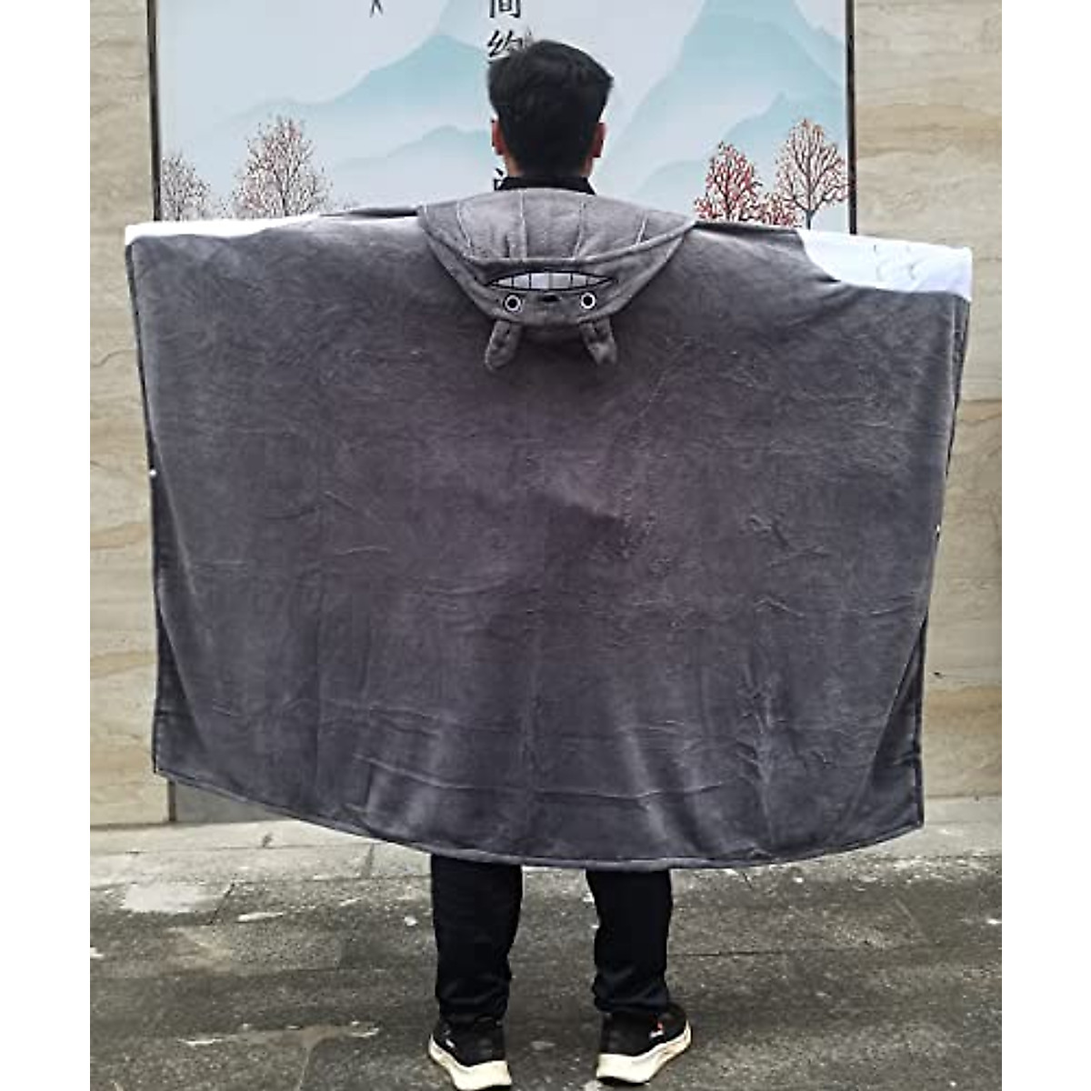 Anime Throw Blanket Flannel Fleece Blanket Cosplay Hooded Cloak Fluffy Shawl Wrap Nap Quilt (67''X35.5'', Gray)