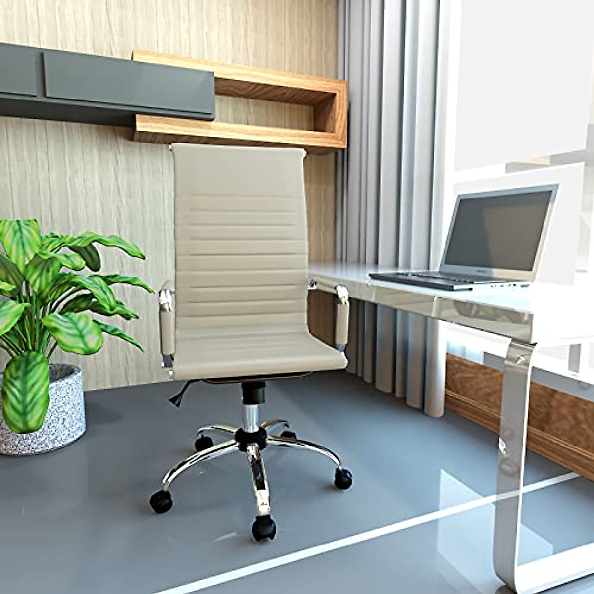 LeisureMod Harris Modern Adjustable Office Executive Swivel Chair Leatherette High-Back Task Office Chair (Tan)