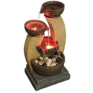 11" H Golden Tiered Bowl Fountain with Color Changing LED Lights with Adapter Brown