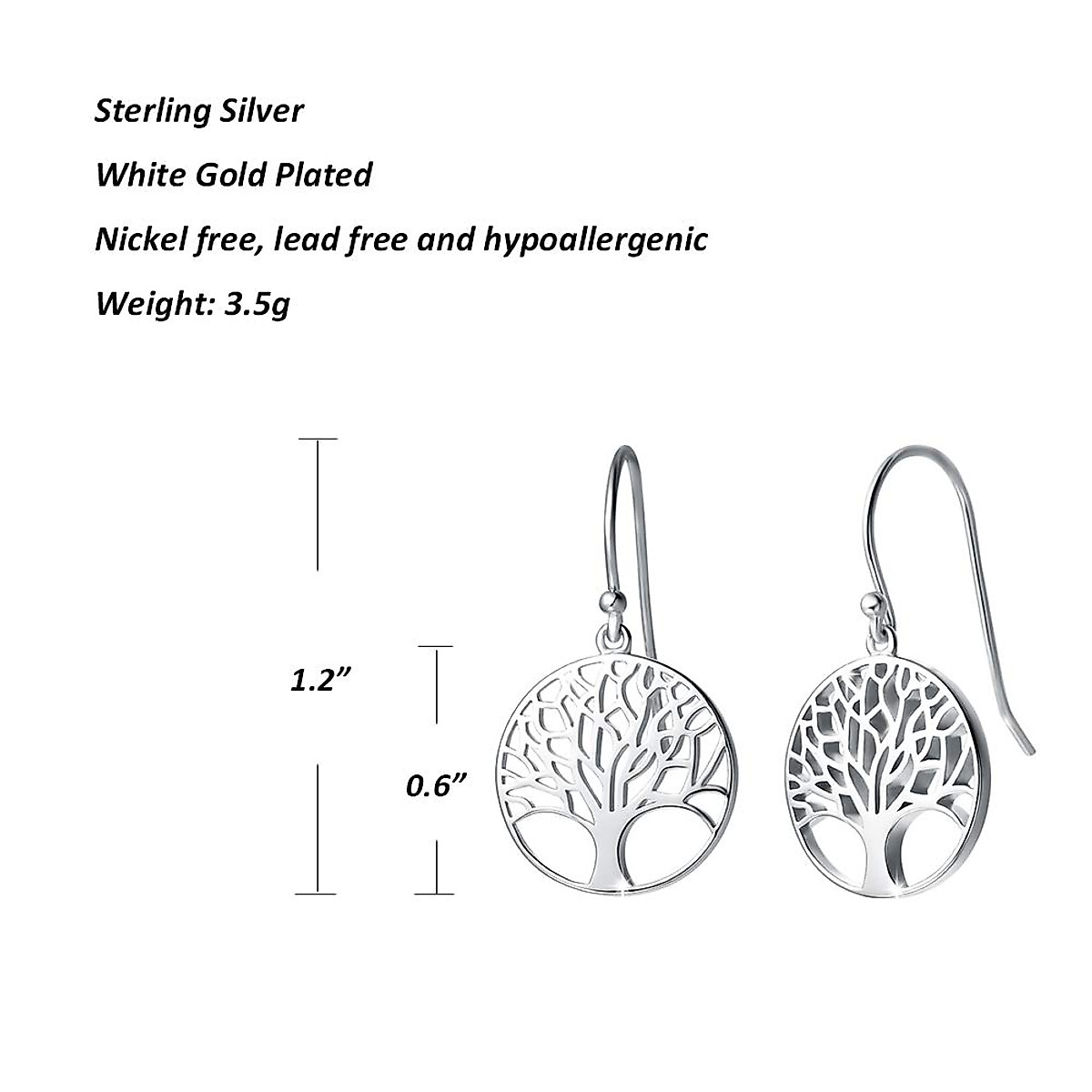 Agvana Sterling Silver Tree of Life Earrings for Women Family Tree Dangle Drop Earrings Anniversary Jewelry Birthday Gifts for Women Mom Lady Wife Lover Grandma Her, Diameter 0.6”