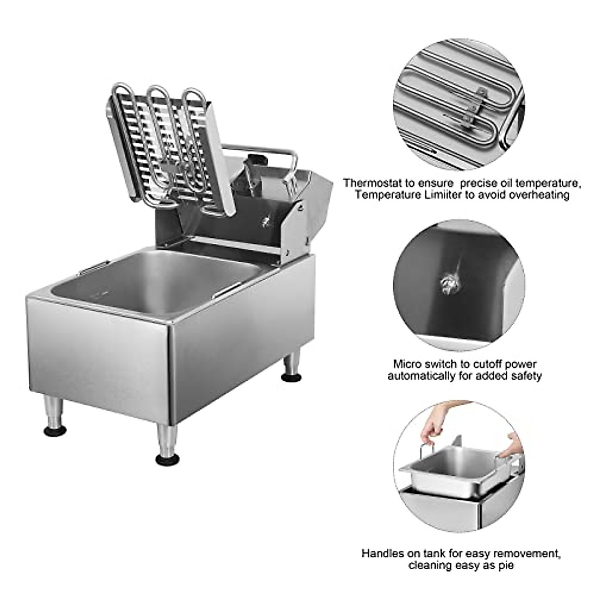 CROSSON ETL Listed 13Lbs Electric Countertop Deep Fryer with Easy-assembling Solid Basket ,Removeable Oil Container for Restaurant Home Use-120V,1800W Commercial Deep Fryer