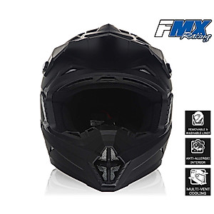 Factory Racing FMX Adult Motocross Dirt Bike Off-Road ATV Motorcycle DOT Approved Matte Black Helmet size Large