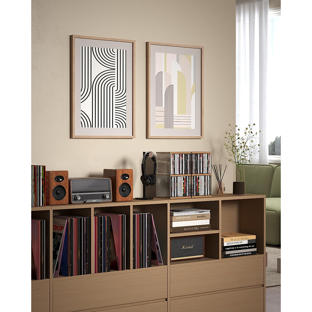 AREAJD 2 Pack Retro Walnut-colored MDF CD Holder Desk Rack Organizer, Holds 30 CD Case, Cd Holder Stand, CD Storage/Shelf/Tower/Stand Dollar, Fit for Theatre Room