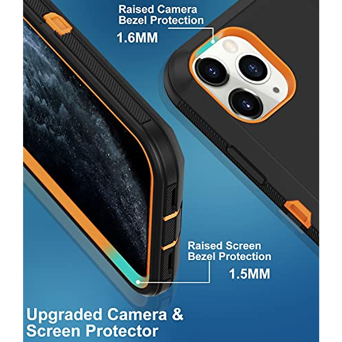 Aimoll-88 iPhone 11 Pro Max Case - Built-in Screen Protector, Heavy Duty Drop & Shockproof Protection, Dustproof, Black/Orange