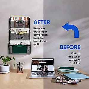 LQPAFZ Magnetic File Holder 3 Pockets File Folder Organizer, Office Hanging Magazine Rack for Refrigerator, White Board, No Drilling Paper Document Holder Mail Organizer for File Cabinets