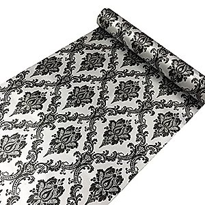 Yifely Retro Black Damask Furniture Paper Self-Adhesive Shelf Liner Light Grey Table Dresser Decor Sticker 17.7 Inch by 9.8 Feet