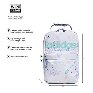 adidas Santiago 2 Insulated Lunch Bag, Icon Brand Love White/Flash Aqua Blue/Light Purple, One Size