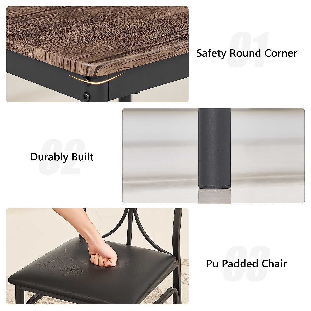 VECELO Kitchen Dining Room Table Set with 2 Chairs for Small Space, Apartment,Metal Steel Frame