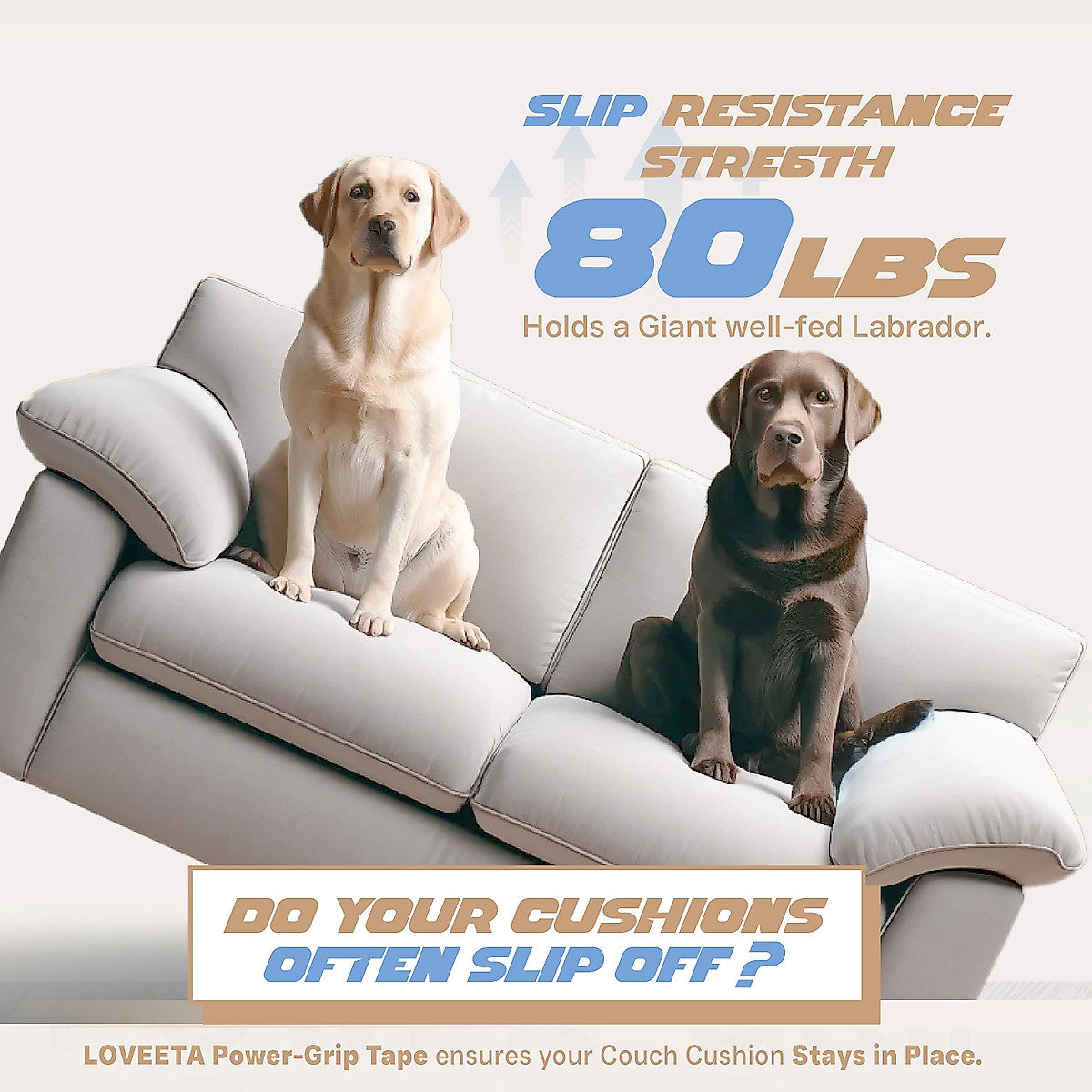 LOVEETA® 4.4'' × 20 Feet Power-Grip Couch Cushion Hook and Loop Tape, 2.0 PIB Heavy Duty Adhesive, Keep Couch Cushions from Sliding, Prevent Cushions from Sliding Outdoor, Mattresses, Carpets