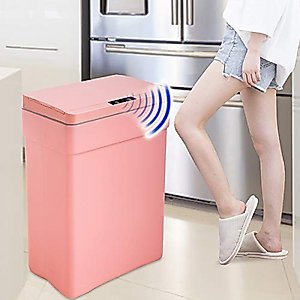Dkeli Automatic Trash Can 13 Gallon Kitchen Trash Can for Bathroom Bedroom Home Office High-Capacity Plastic Touch Free Garbage Can with Lid Waste Bin 50 Liter, Pink