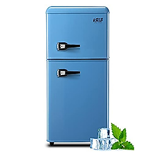 KRIB BLING Refrigerator with Freezer 3.5 Cu.Ft with 7 Level Adjustable Thermostat Control 2 Door Energy Saving Top-Freezer Compact Refrigerator Blue