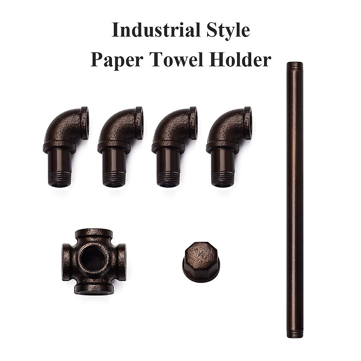 TLBTEK Floor Toilet Paper Holder Stand, Black Iron Farmhouse Paper Towel Rack,Rustic Industrial Vintage DIY Style Pipe Roll Tissue Holder Heavy Duty for Bathroom, Bedroom, Kitchen (Brown)