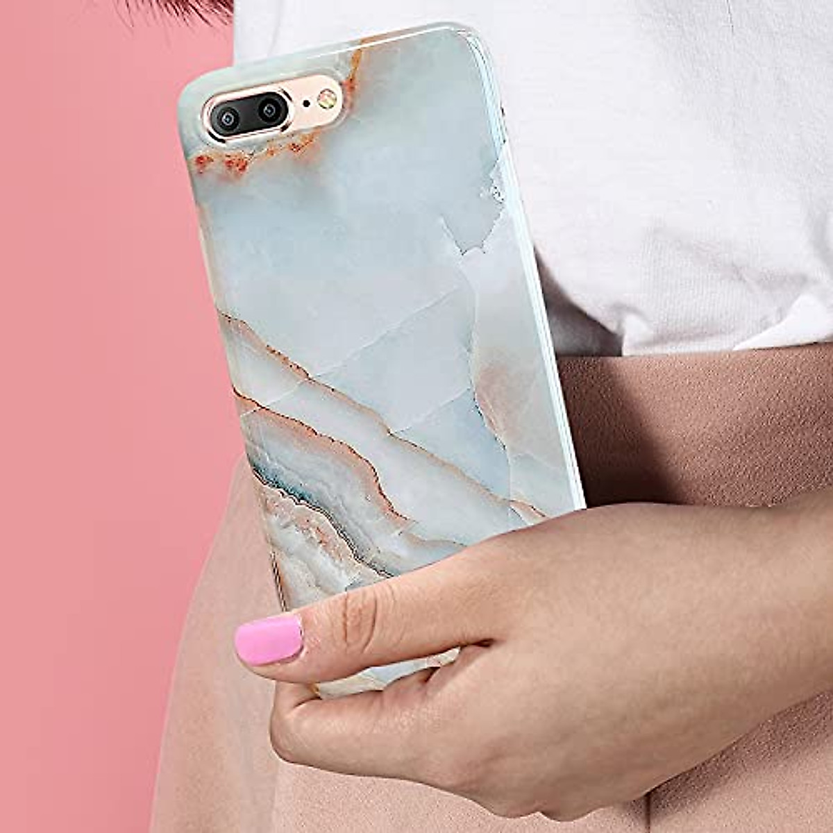 J.west iPhone 8 Plus Case/iPhone 7 Plus 5.5,Luxury Grey Marble Design Graphics Stone Pattern Ultra Slim Thin Bumper Soft Rubber TPU Silicone Protective Phone Case Cover for Women Girls Agate Slice