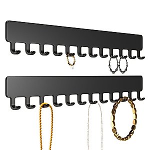 Josmimic Necklace Holder Hanging Jewelry Organizer - Jewelry Organizer for Necklace, Self-Adhesive Necklace Organizer, Wall Jewelry Organizer,2 PCS, Black