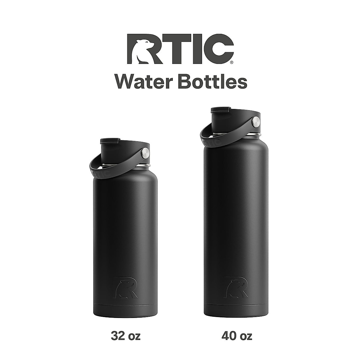 RTIC 40oz Vacuum Insulated Water Bottle, Metal, Stainless Steel, BPA Free, Reusable, Sweat-Proof Flask for Hot and Cold Drinks, Travel, Sports, Camping, Black