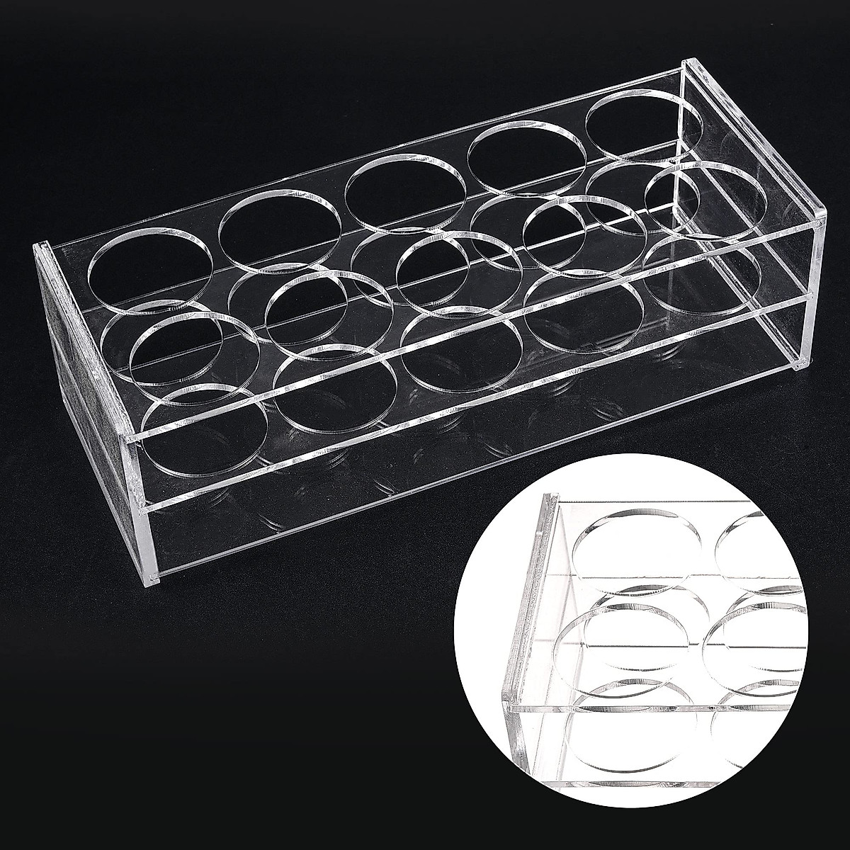 MECCANIXITY 10-Well Acrylic Test Tube Rack Holder Lab Stand 40mm Hole Diameter Clear for Lab Tube 100ml