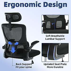 Westice Ergonomic Office Chair, Executive Mesh Office Chair with Flip up Arms & Adjustable Height, Comfortable High Back Swivel Computer Desk Chairs with Lumbar & Back Support, Black