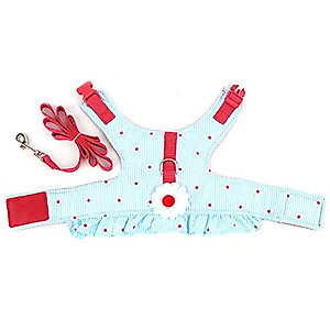 SMALLLEE_LUCKY_STORE Bow Flower Striped Print Cat Small Dog Harness Dress with Leash for Girls Adjustable No Pull Escape Proof Soft Walking Jacket Waterproof Puppies Kitten Harness Vest Outdoor,Blue S