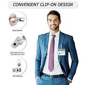 kioooki 50 Pcs Badge Holders with Clip Extra Thick Clear Name Badge Holders Card Holder Plastic Horizontal Name Tag Holder with Waterproof Resealable Zip