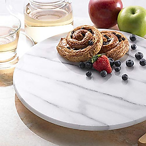 Creative Home Natural Marble Lazy Susan Turntable Rotating Serving Plate Dining Table Organizer, 12" Diam., Off-White (Patterns May Vary)