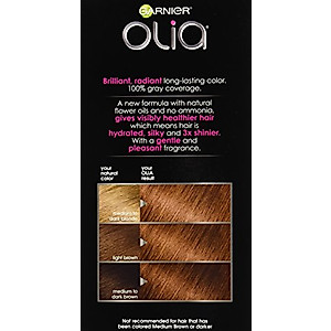 Garnier Olia Ammonia Free Permanent Hair Color, 100% Gray Coverage (Packaging May Vary), 6.43 Light Natural Auburn, Red Hair Dye, Pack of 1