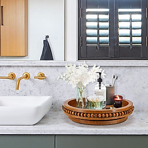 Farmhouse Lazy Susan Organizer,Decorative Tray Riser,Lazy Susan for Table, Counter Lazy Susan Turntable Organizer with Beads,360 Degrees Rotating Display Stand for Spice Racks,Centerpiece Tray,Brown