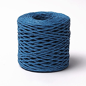 Altsuceser Hand Crocheting Straw Braided Yarn, DIY Knit Yarn Straw Raffia Yarn Crochet Cotton Straw Braided Thread for Summer Sun Hat, Beach Bag Navy Blue