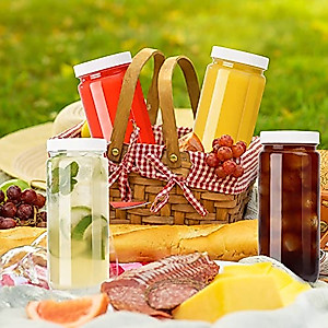 Moretoes 9 Pack 16oz Glass Juice Bottles with Lids Reusable Glass Beverages Drinking Jars with Tamper-proof White Caps for Travel Milk Water Tea Honey Kombucha Smoothie Boba