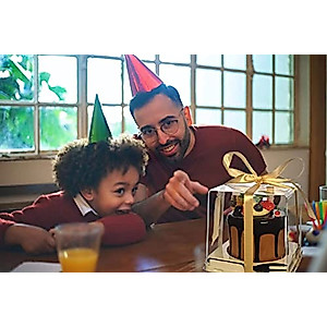 COLOSWIN 12 Pack Clear Plastic Cupcake Boxes Mini Cake Box Baking Box Disposable Round Single Cupcake Containers stand holder box with 3D Cake Mold Fork Rose-Gold Ribbon Gift Boxes for Birthday Anniversary