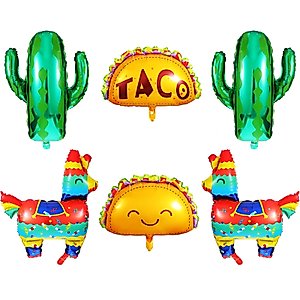 6 Pieces Mexican Fiesta Theme Party Balloons Mexican Taco Llama Cactus Jumbo Foil Balloons Mexican Fiesta Party Decorations for Cinco De Mayo Taco Bout Luau Party Birthday Baby Shower Supplies