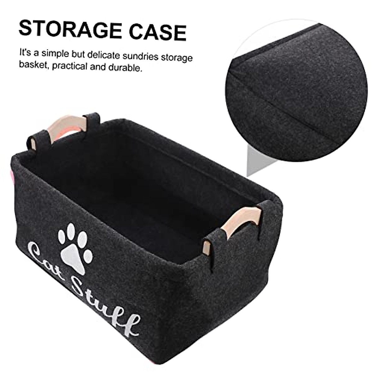 SECFOU Pet Cloth Storage Box Dog Storage Bin cat bin cubby Cubes Pet Toys Basket storage bins for clothes Pet Clothes Dog Toys Storage Bin cat toy cat basket square office wooden handle