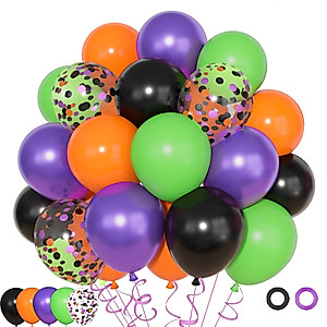 72Pcs Halloween Latex Balloons Kit,12inch Orange Black Purple Green Confetti Balloons Halloween Decorations for kids Halloween Celebration Party Decor