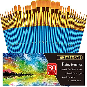 Paint Brushes Set, 30 Pcs Paint Brushes for Acrylic Painting, Oil Watercolor Acrylic Paint Brush, Artist Paintbrushes for Body Face Rock Canvas, Kids Adult Drawing Arts Crafts Supplies, Blue