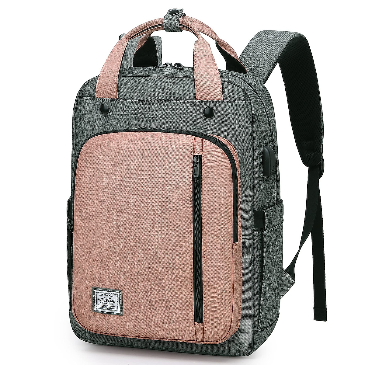 WindTook 15.6" Laptop Backpack with USB Charging Port for Women Men Travel School College Work Daypack, Grey-pink