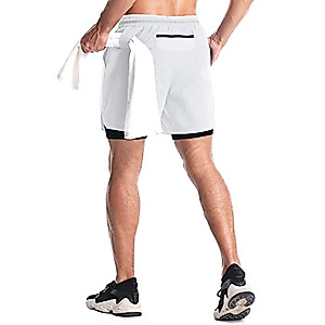 Aolesy Men’s 2 in 1 Running Shorts 5 Inch Workout Gym Athletic Shorts for Men Quick Dry Lightweight Training Shorts with Pockets White