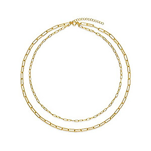 Amazon Essentials 14K Gold Plated 2 Row Chain Layer Necklace, Yellow Gold