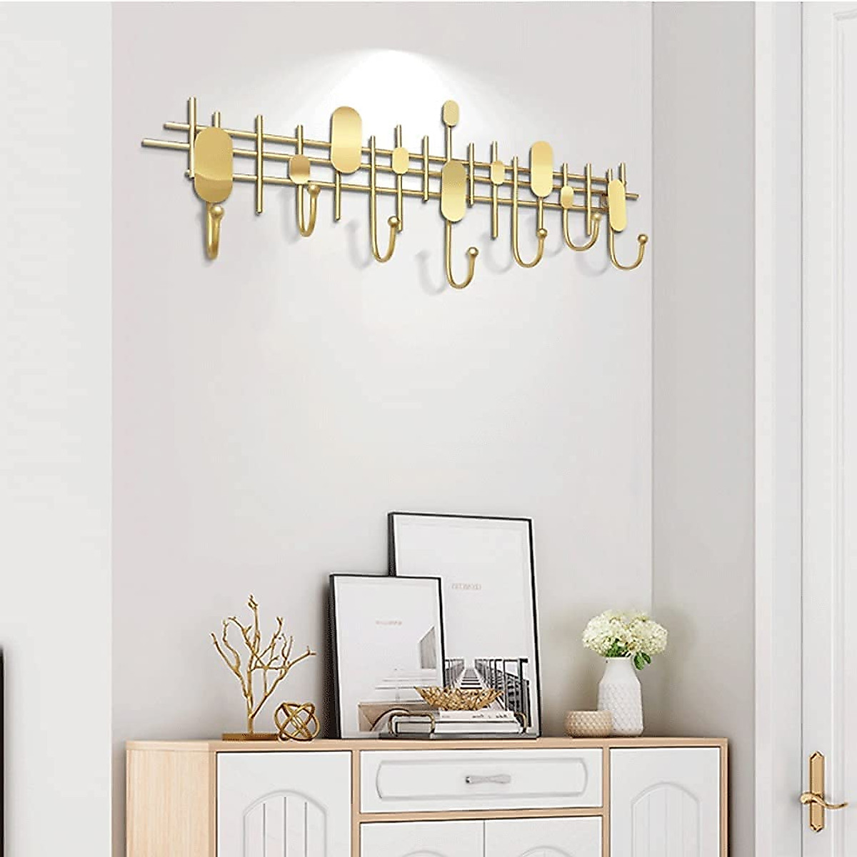 EAUSO Coat Hooks Wall Mounted Metal Coat Hook Wall Mounted Coat Rack Hanger Golden Heavy Duty Entrance Hook for Clothes Hat Key Towel and Bag Wall Hooks Door Hooks Coat Rack (Size : 7hooks) 7hooks