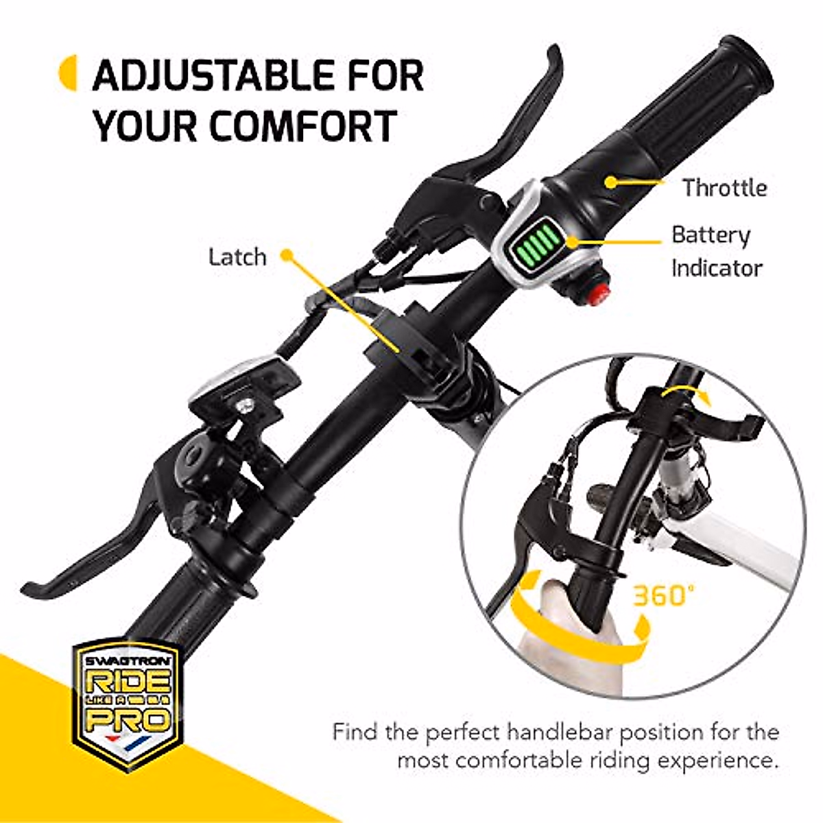 Swagtron Swagcycle EB-5 PLUS Folding Electric Bike with Pedals and Removable Battery, White, 14" Wheels