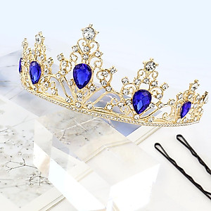 1 Pack Blue Crystal Wedding Tiara Crown for Women and Flower Girls Metal Princess Tiara for Bride Quinceanera Headpieces Elegant Princess Crown for Wedding Bridal Prom Birthday
