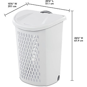 JjoiAs 135 Liter Ultra Wheeled Design Clothes Laundry Basket, Mind Reader Basket Collection，20 1/8" x 15 3/8" x 26 3/4" Capacity, Laundry Hamper White Lid & Base w/Plastic Handle & Wheels