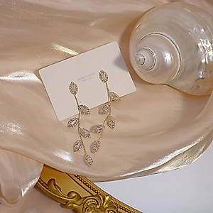 Bridal Earrings for Wedding Rhinestone Dangle Earrings Leaf Earrings Long Earrings Elegant for Women